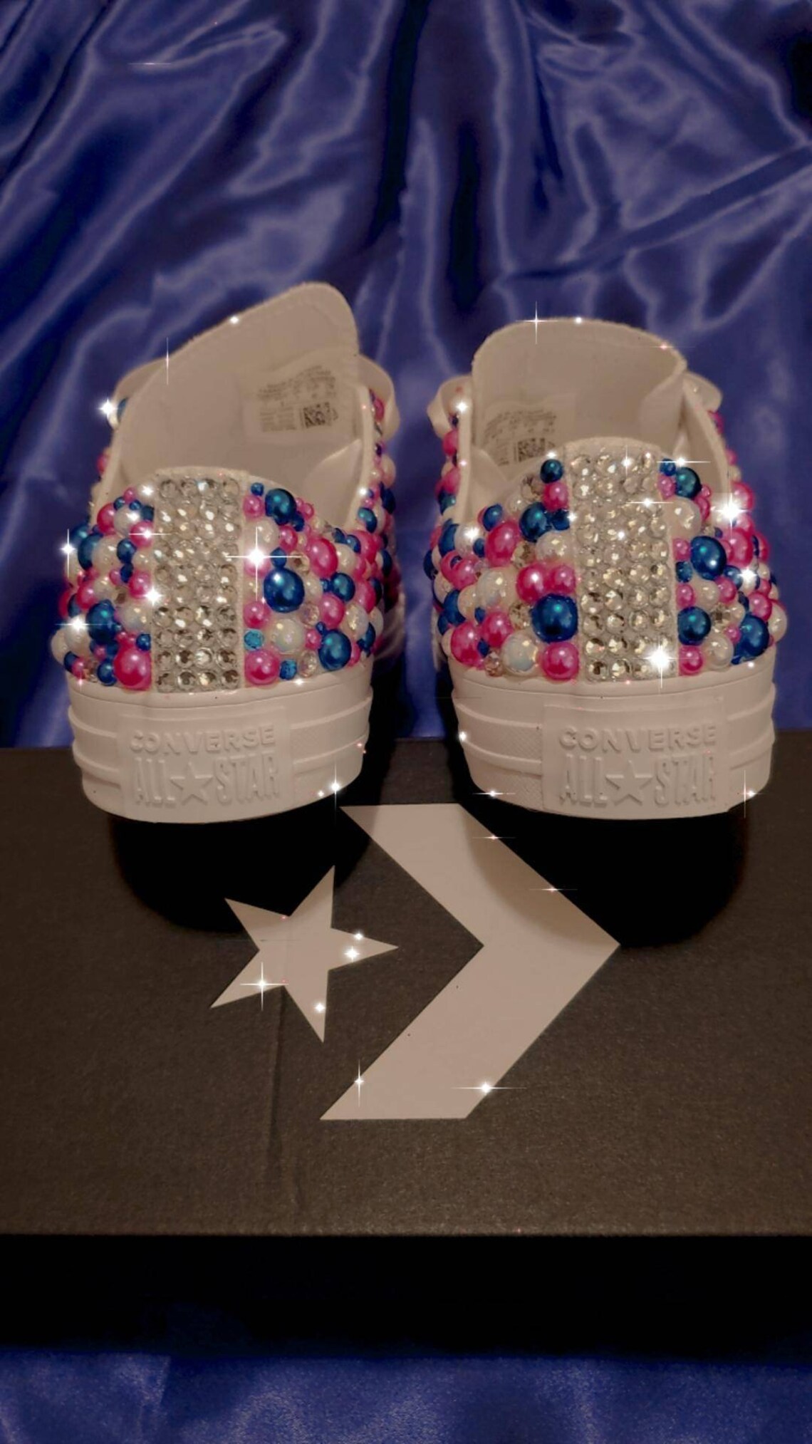 Hot Pink & Blue Adult Tennis Shoes With Pearl's and - Etsy