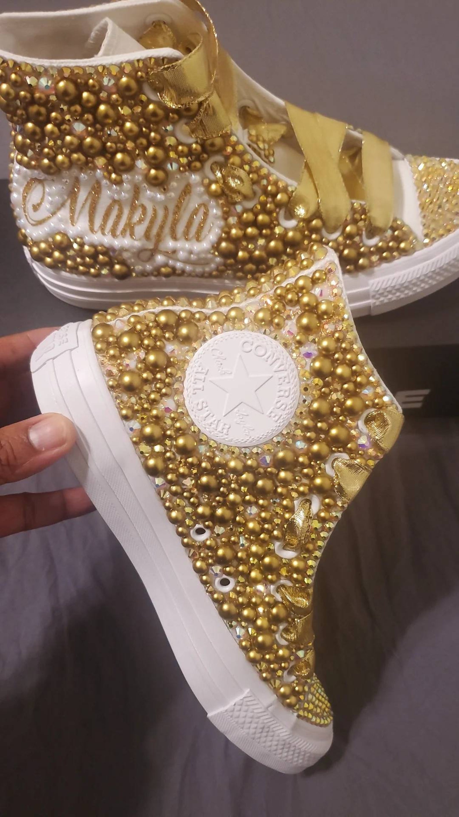 Prom or Wedding Bridal High Top Tennis Shoes With Pearl's and ...