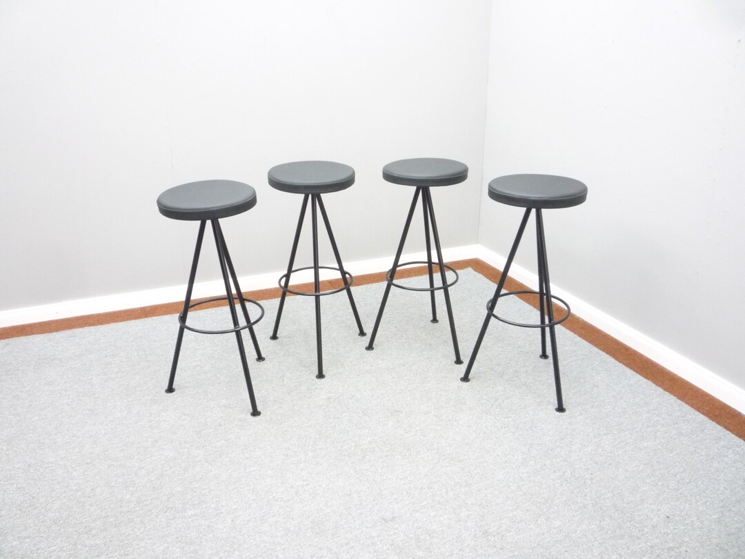 4 Mid-century Leather Bar Stools 60s New Upholstered - Etsy UK