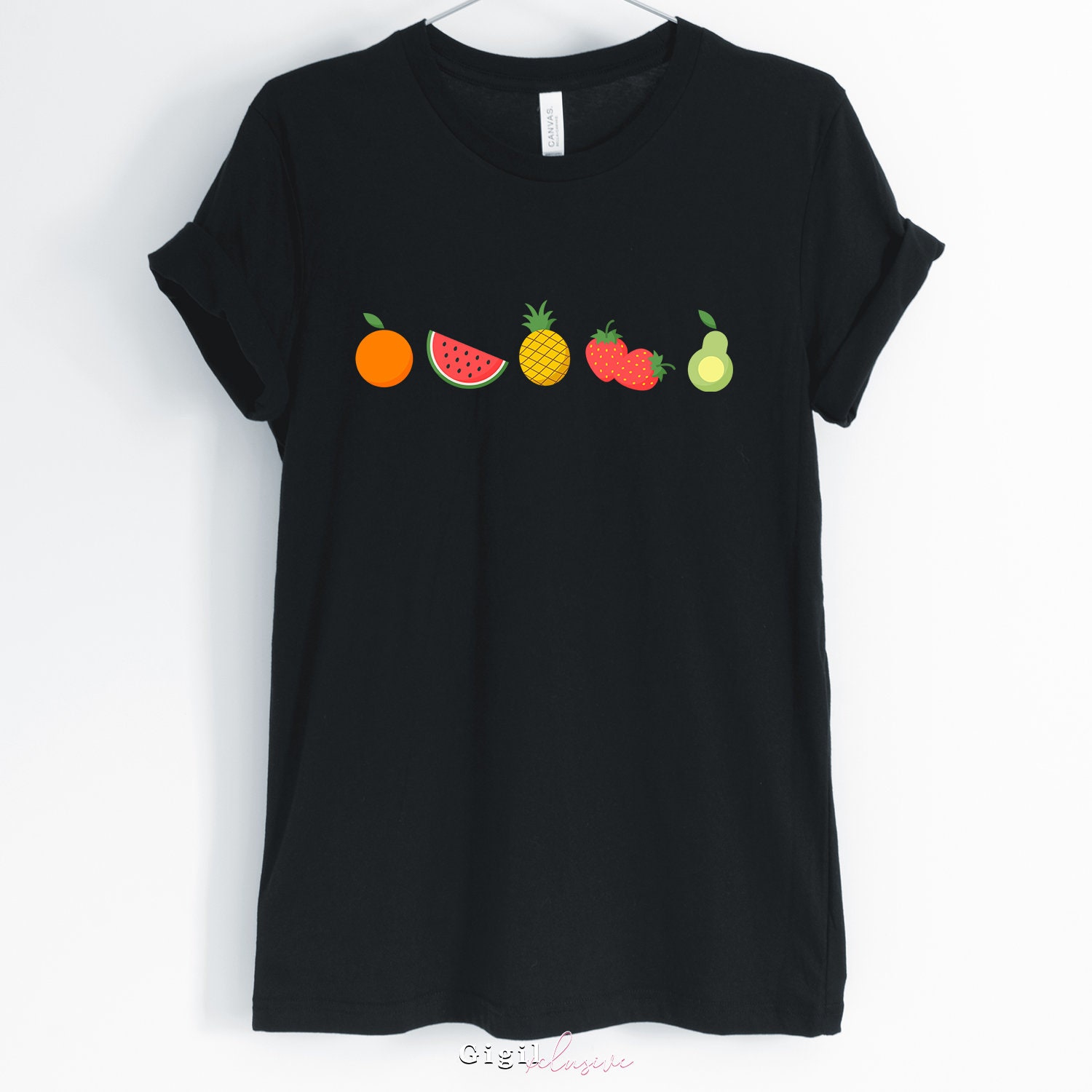 Fruits Unisex T-shirt, Orange Watermelon Pineapple Strawberries Avocado ...