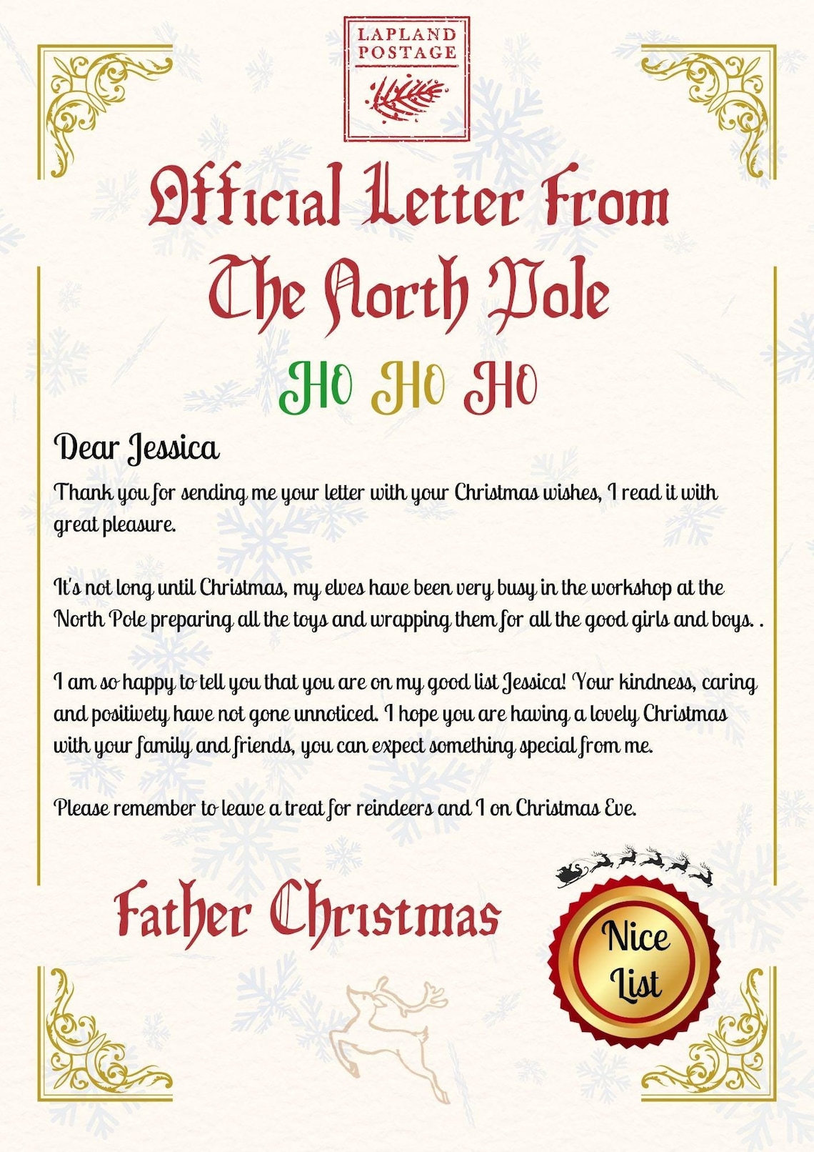 Digital Letter From Father Christmas Instant Download Printable ...