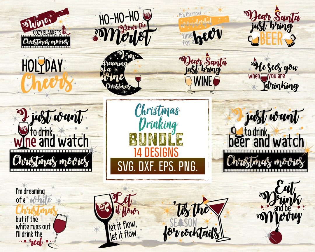 Christmas Drinking SVG Bundle: Wine, Beer, Booze Designs (digital ...