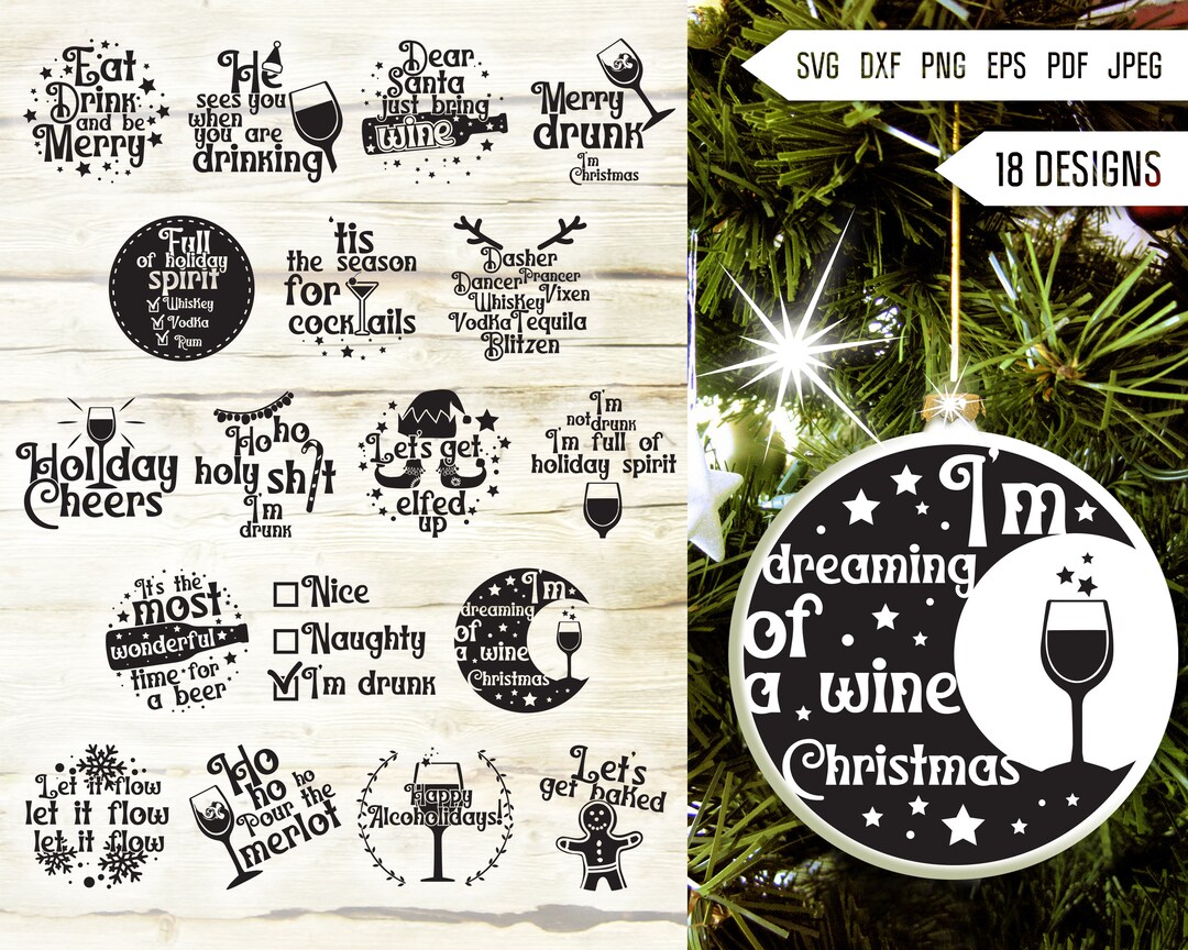 Drunk Christmas Ornament Svg Bundle. Round Christmas Ornaments Svg ...