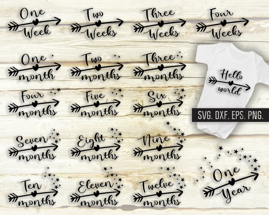 Monthly Baby Milestones Bundle Svg. One Week Svg. One Month Svg. Hello ...