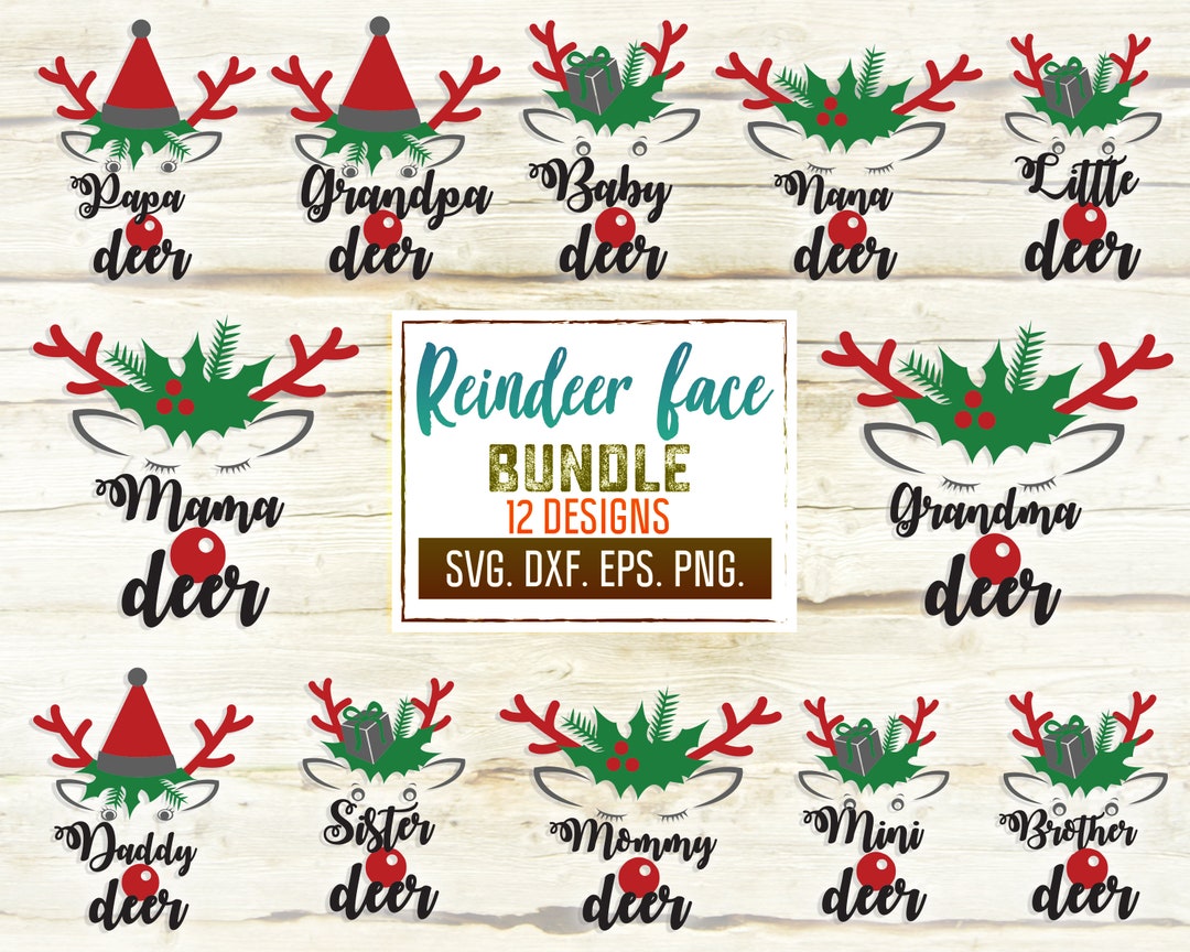 Reindeer Faces Svg. Family Christmas Svg. Christmas Deer Bundle Svg. Rudolph the Red Nosed ...