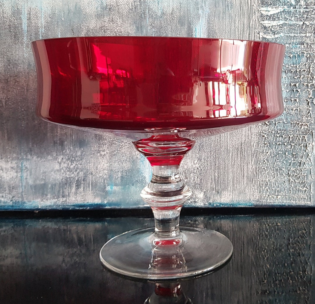 Very Large and Beautiful Red Glass Bowl With Foot, Decorative Glass ...