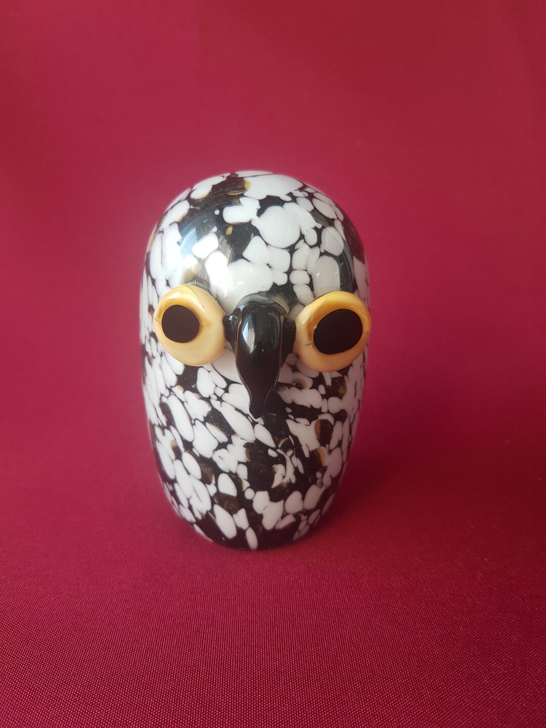 Owl Figurine Made of Murano Glass, in Black and White Pattern, Murano ...