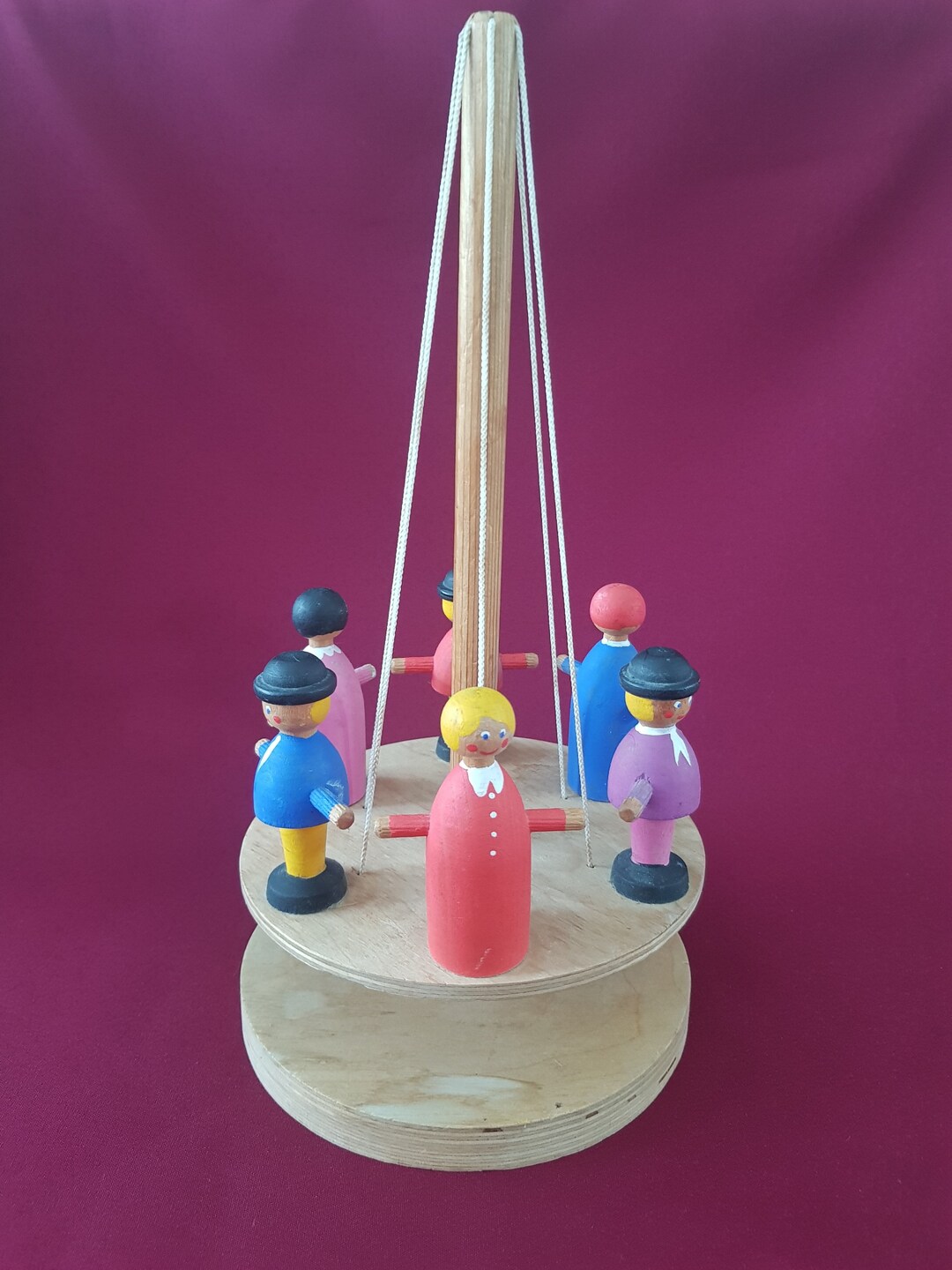 Vintage Wooden Toy Carousel With 6 Wooden Figures, to Rotate, Handmade ...