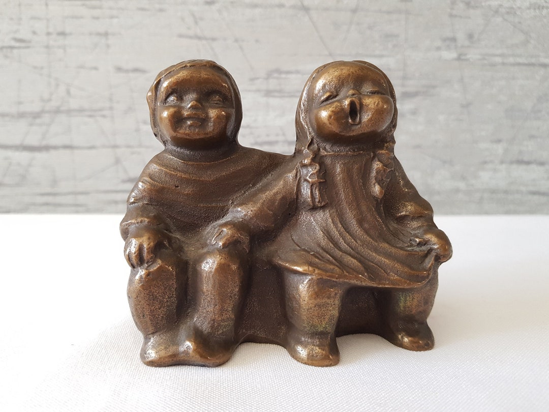 Rarity!! Very Heavy Limpke Bronze Figure, 2 Children, Siblings, Boy and ...