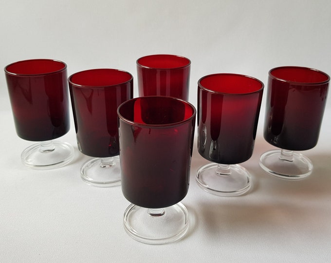Vintage Luminarc France 'cavalier' Ruby Red Wine Glass Set of 6 ...