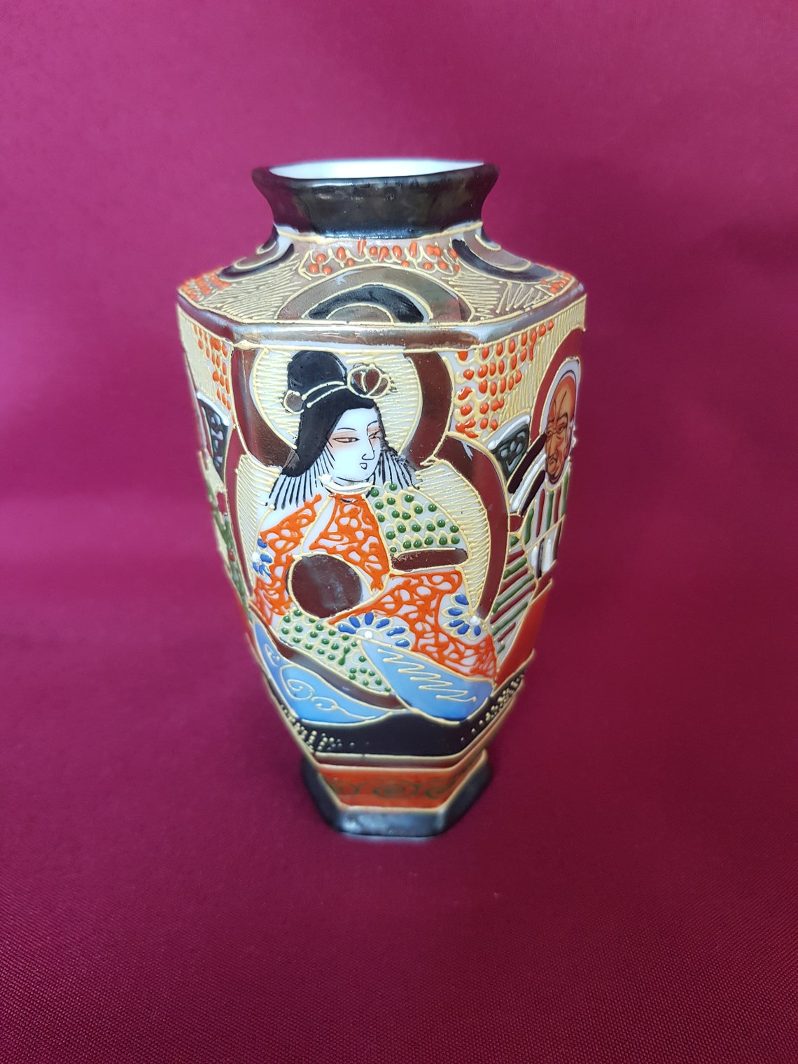 Satsuma Vase Handgemalt sechseckige Form | Etsy