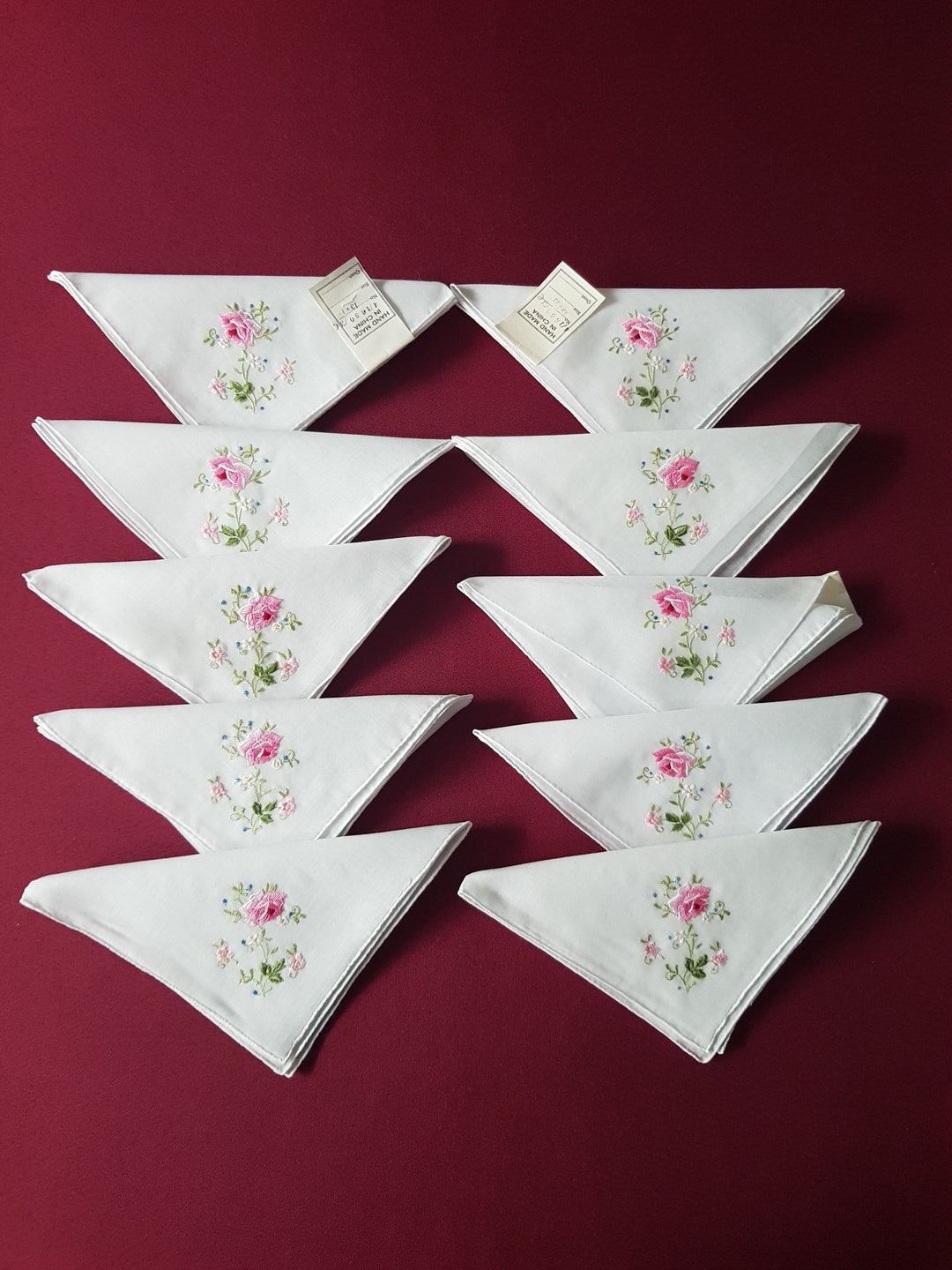 Vintage 10 Fabric Handkerchiefs From the 70s, Hand-embroidered ...