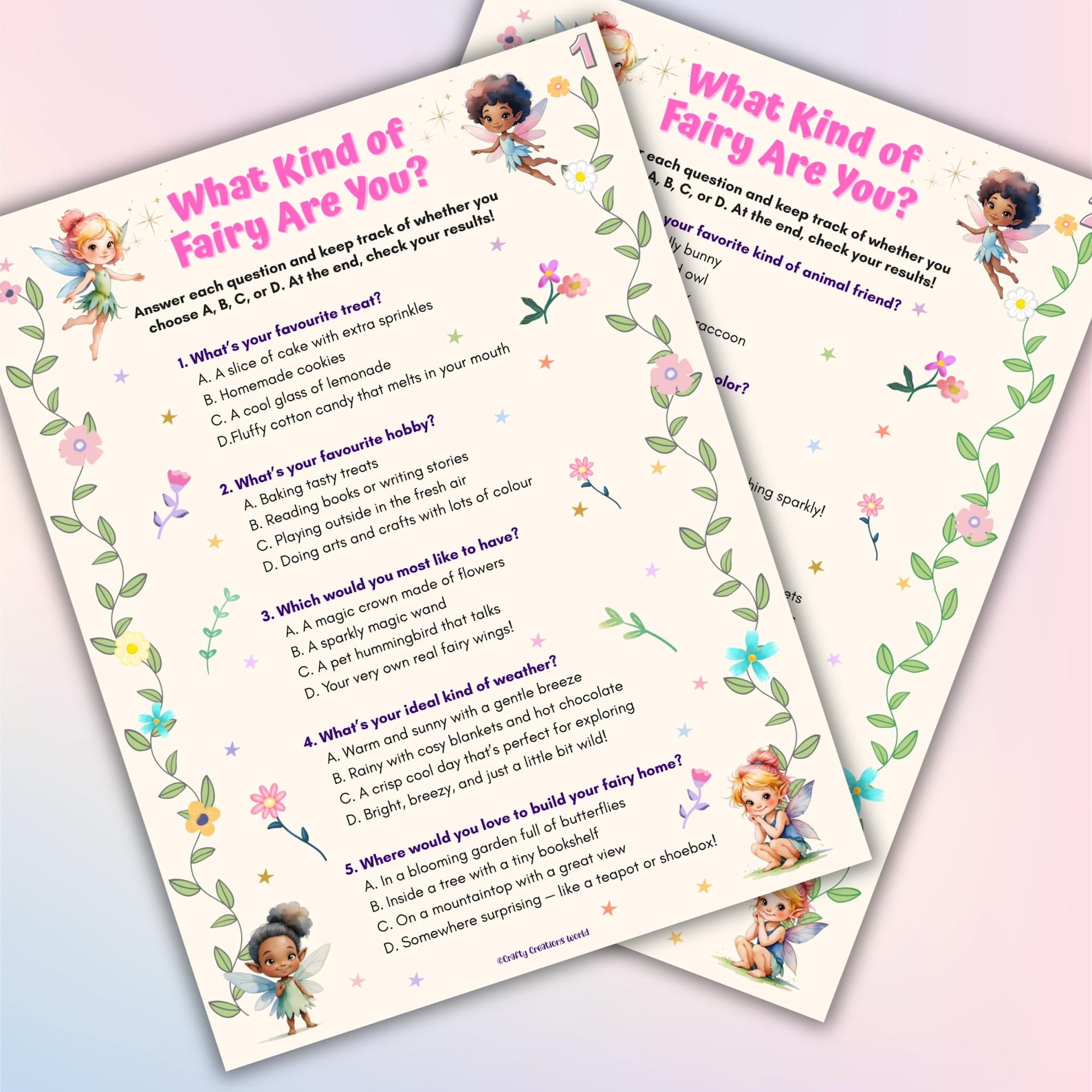 Printable Fairy Personality Quiz for Kids, Magical Party Game, Fairies ...