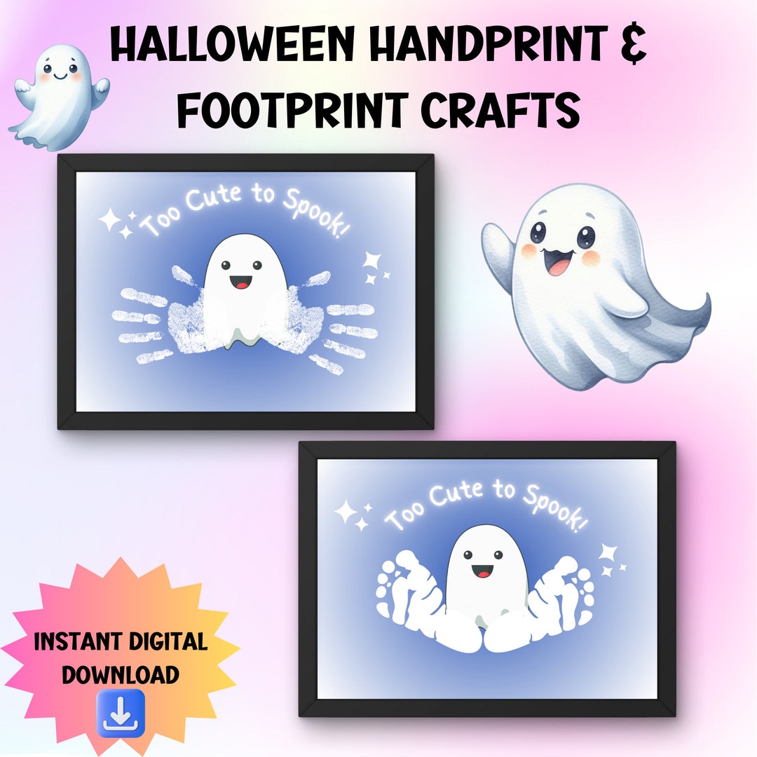 Halloween Handprint Footprint Art, Too Cute to Spook Wall Print, Kids ...