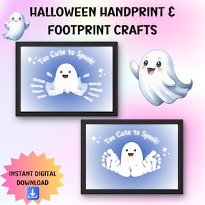Halloween Handprint Footprint Art, Too Cute to Spook Wall Print, Kids ...