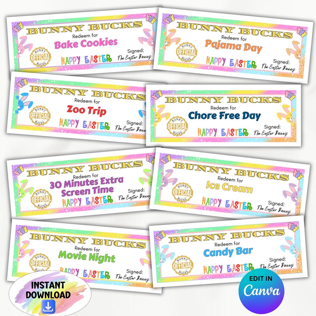 Editable Easter Bunny Bucks, Custom Printable Coupons for Kids, Easter ...