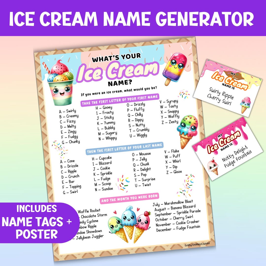 What’s Your Ice Cream Name Game, Summer Party Activity, Printable Name ...