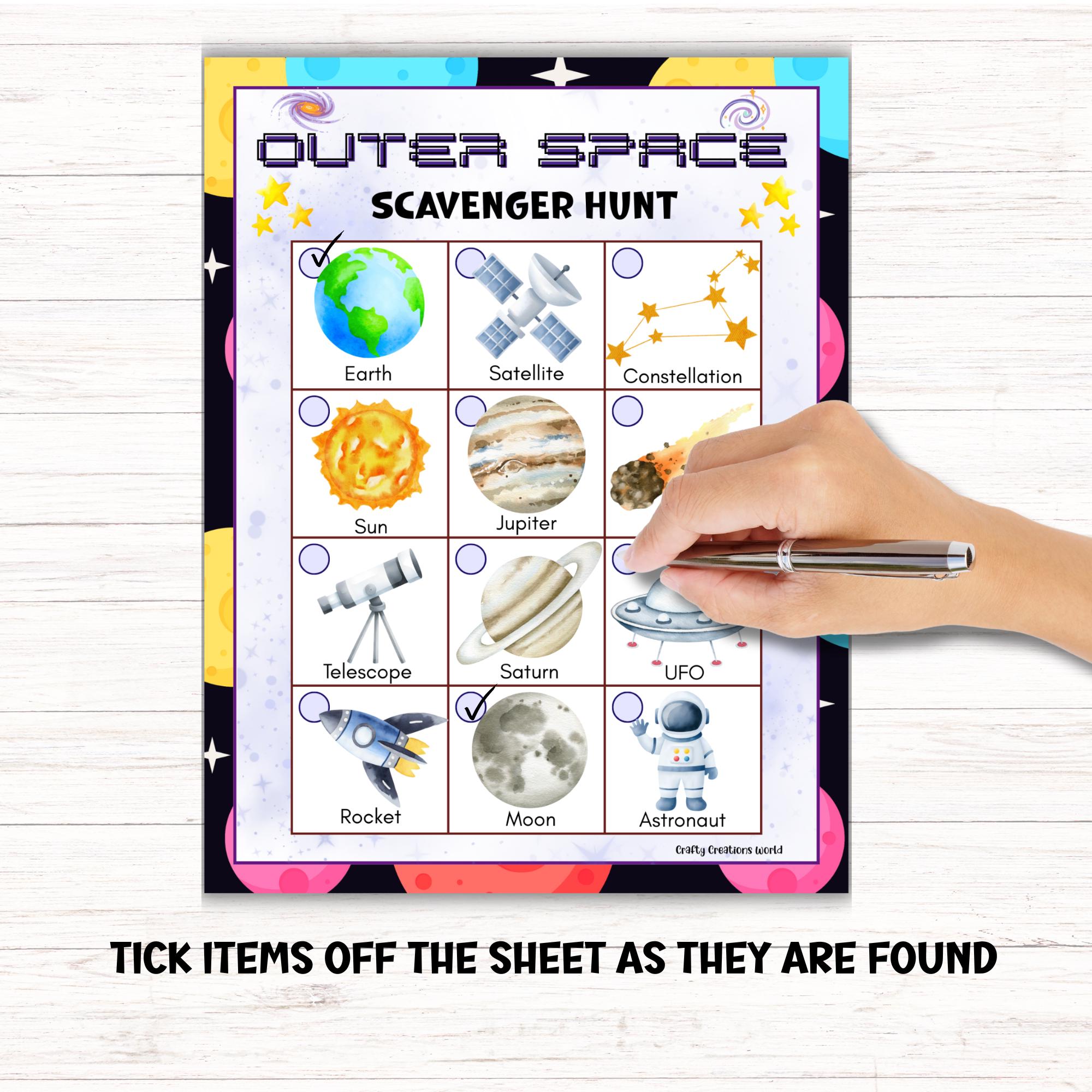 Outer Space Scavenger Hunt for Kids, Indoor or Outdoor Treasure Hunting ...