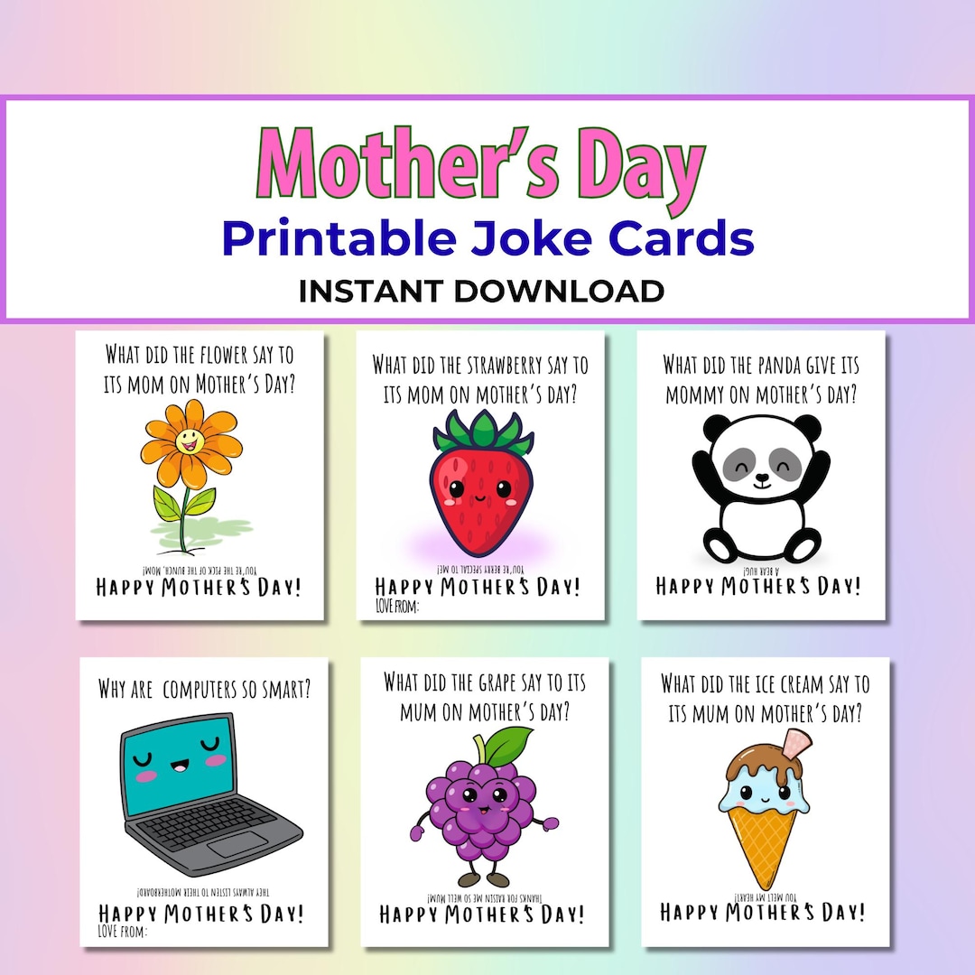 Mother's Day Cards Printable, Funny Mom Joke Cards, Humorous Gift Tags ...