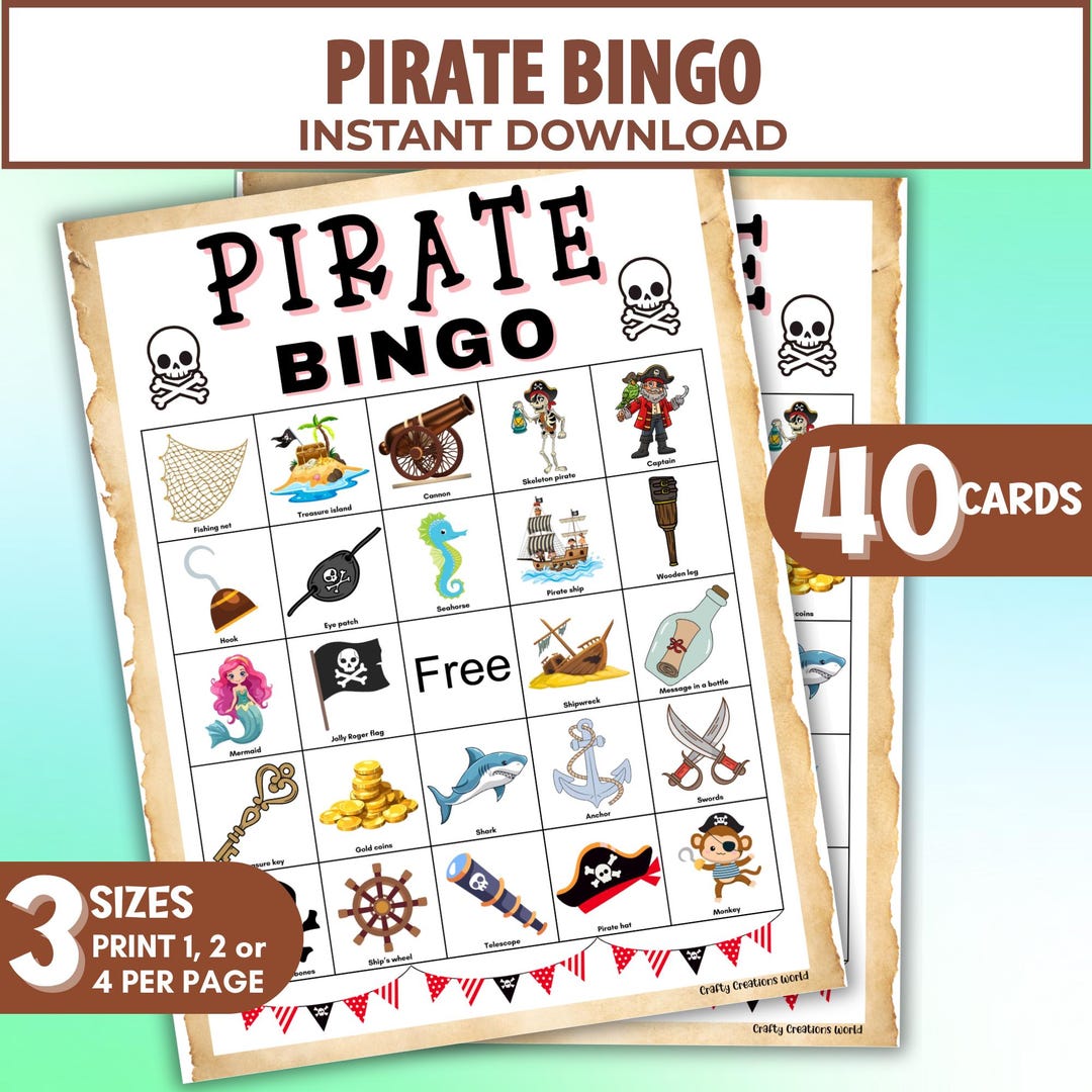 Pirate Bingo Game for Kids, Printable Pirate Party Game, Picture Bingo ...