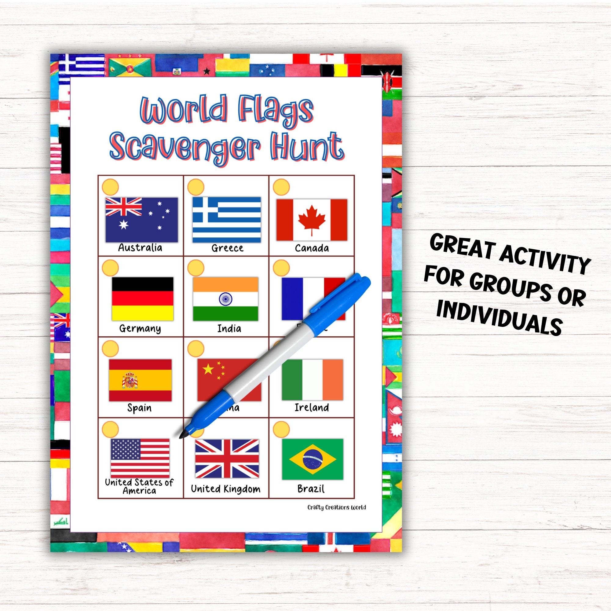 Flags of the World Scavenger Hunt for Kids, Indoor or Outdoor Holiday ...