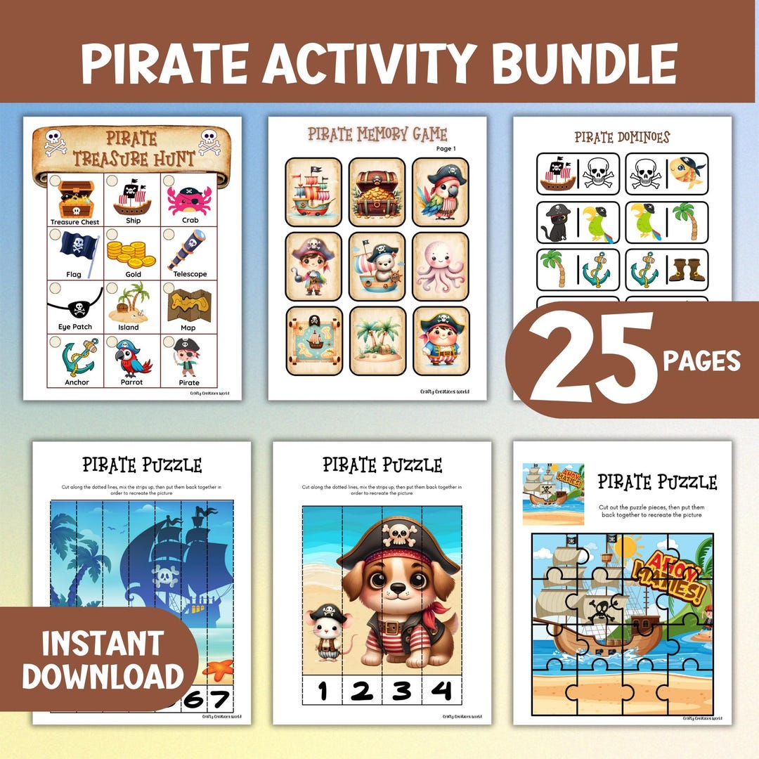 Pirate Games Bundle, Printable Kids Activities, Jigsaw Puzzles, Memory ...