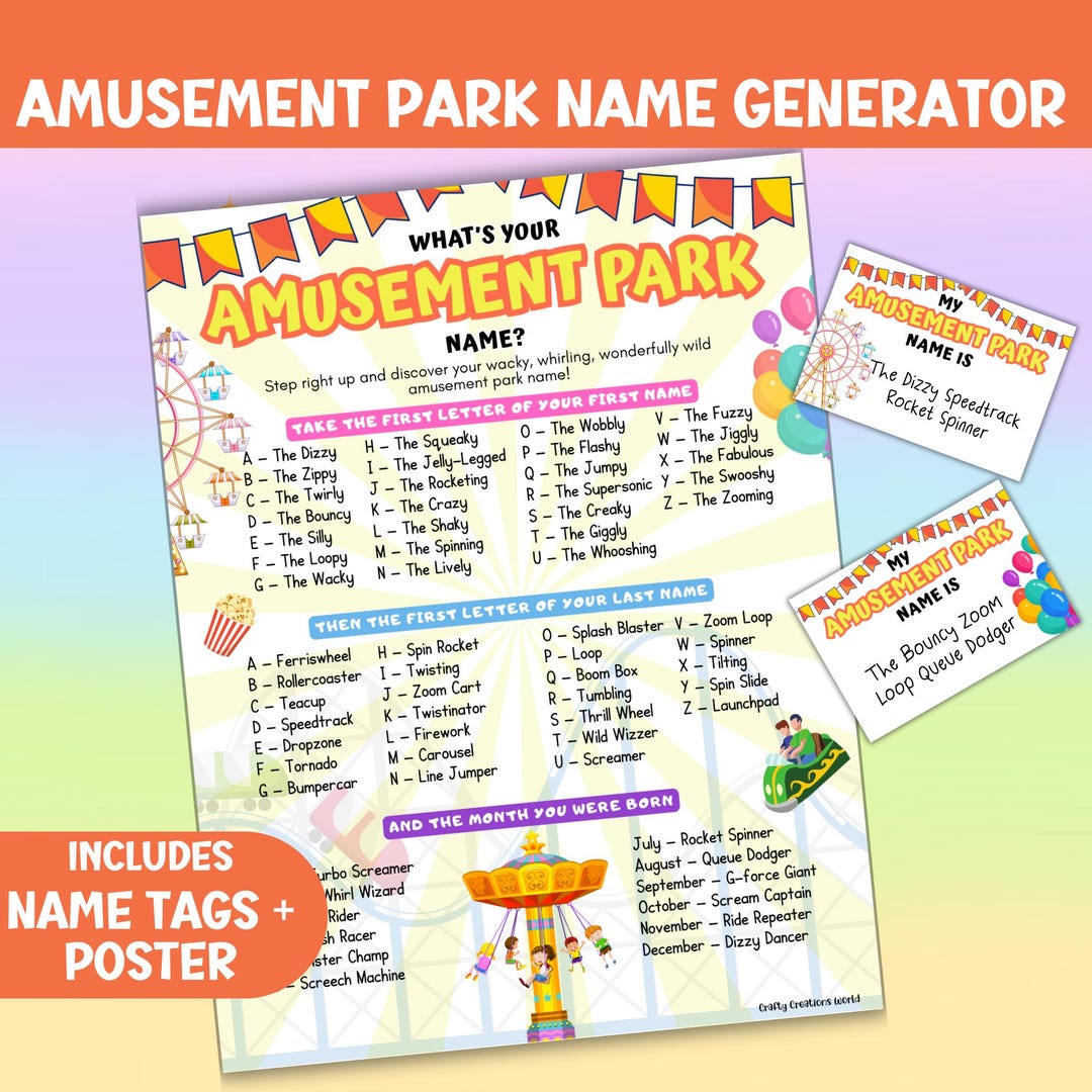 Kids Amusement Park Name Generator, Fun Printable Carnival Party Game ...