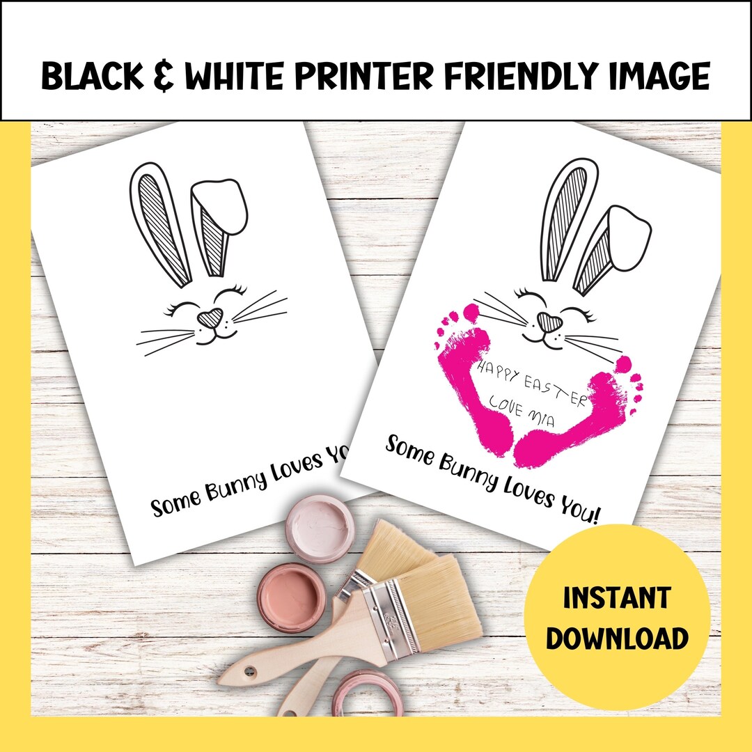 Easter Bunny Footprint Art Keepsake , Mothers Day, Birthday Gift, Black ...