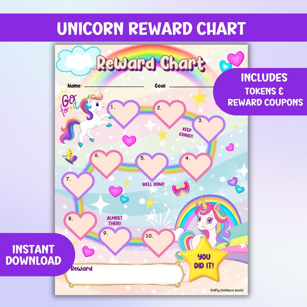 Unicorn Reward Chart, Child Task Tracker, Rainbow Sticker Chart ...