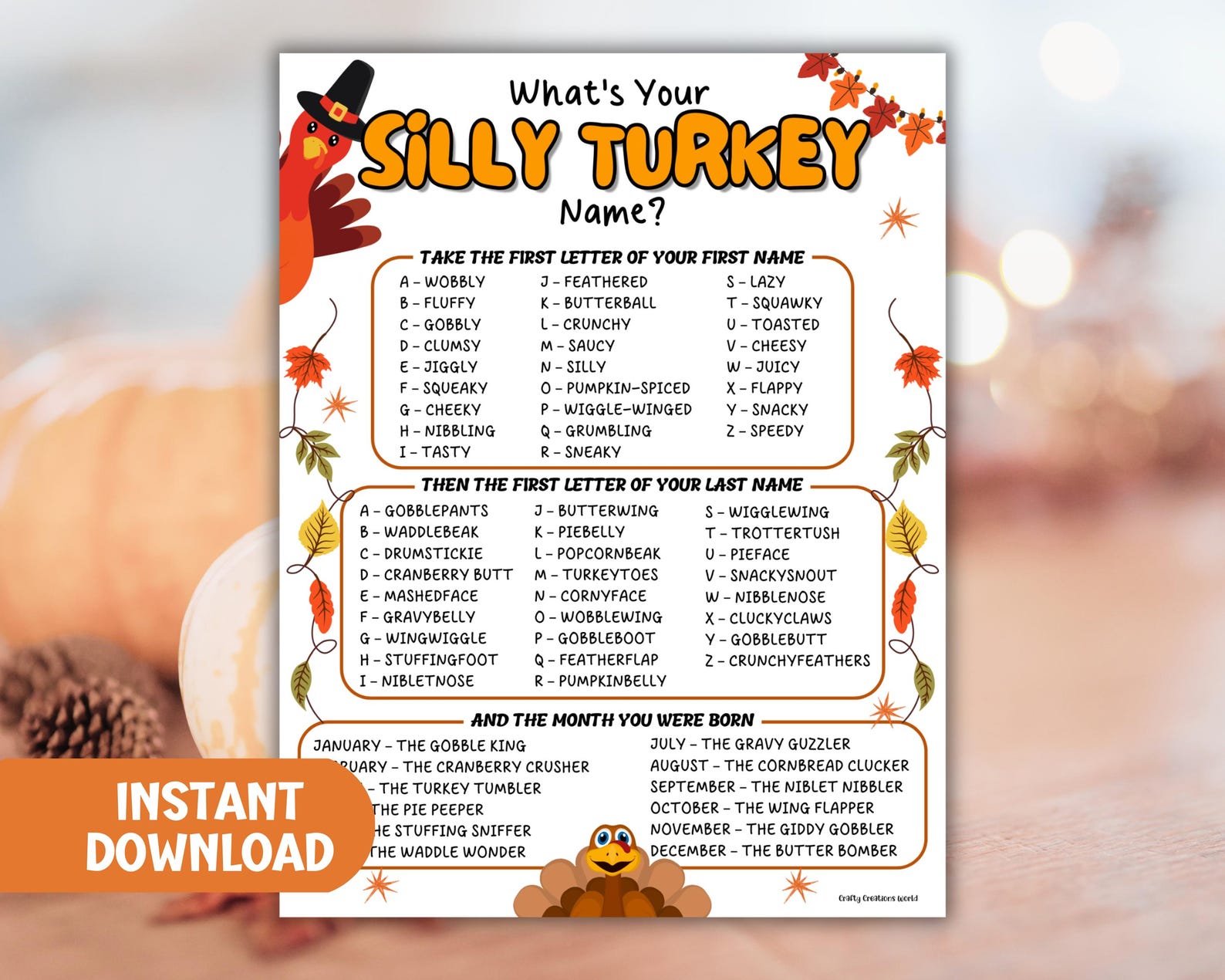 Whats Your Silly Turkey Name, Printable Thanksgiving Name Generator ...
