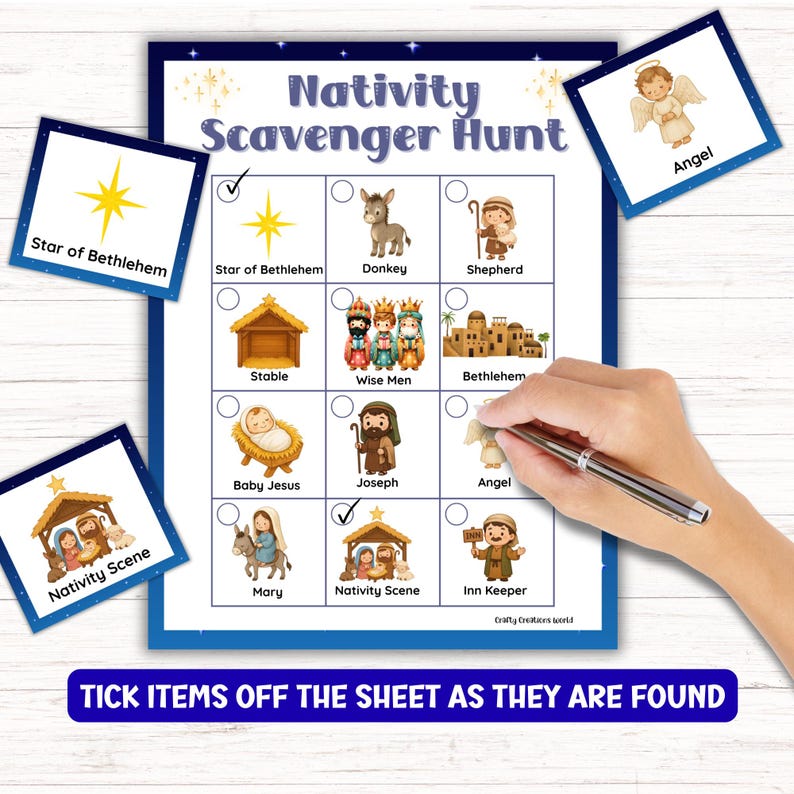 Nativity Scavenger Hunt Game, Christmas Story Activity, Printable Bible ...