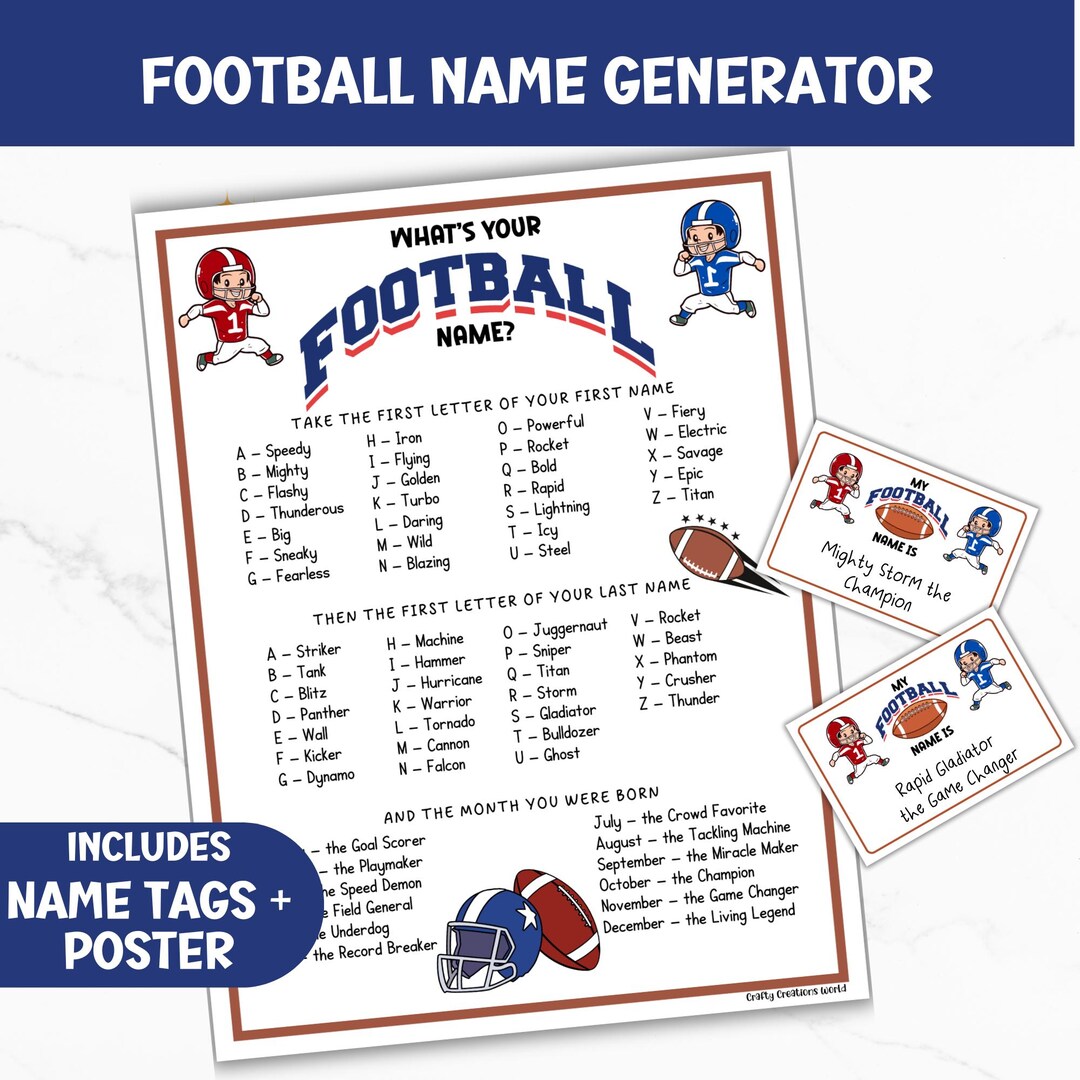 What's Your Football Name Game for Kids, Football Title Generator ...