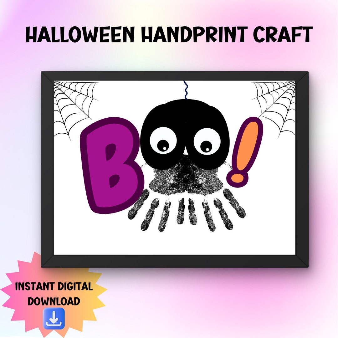 Halloween Handprint Art Activity, Cute Spider Craft, Kids DIY Boo Card ...