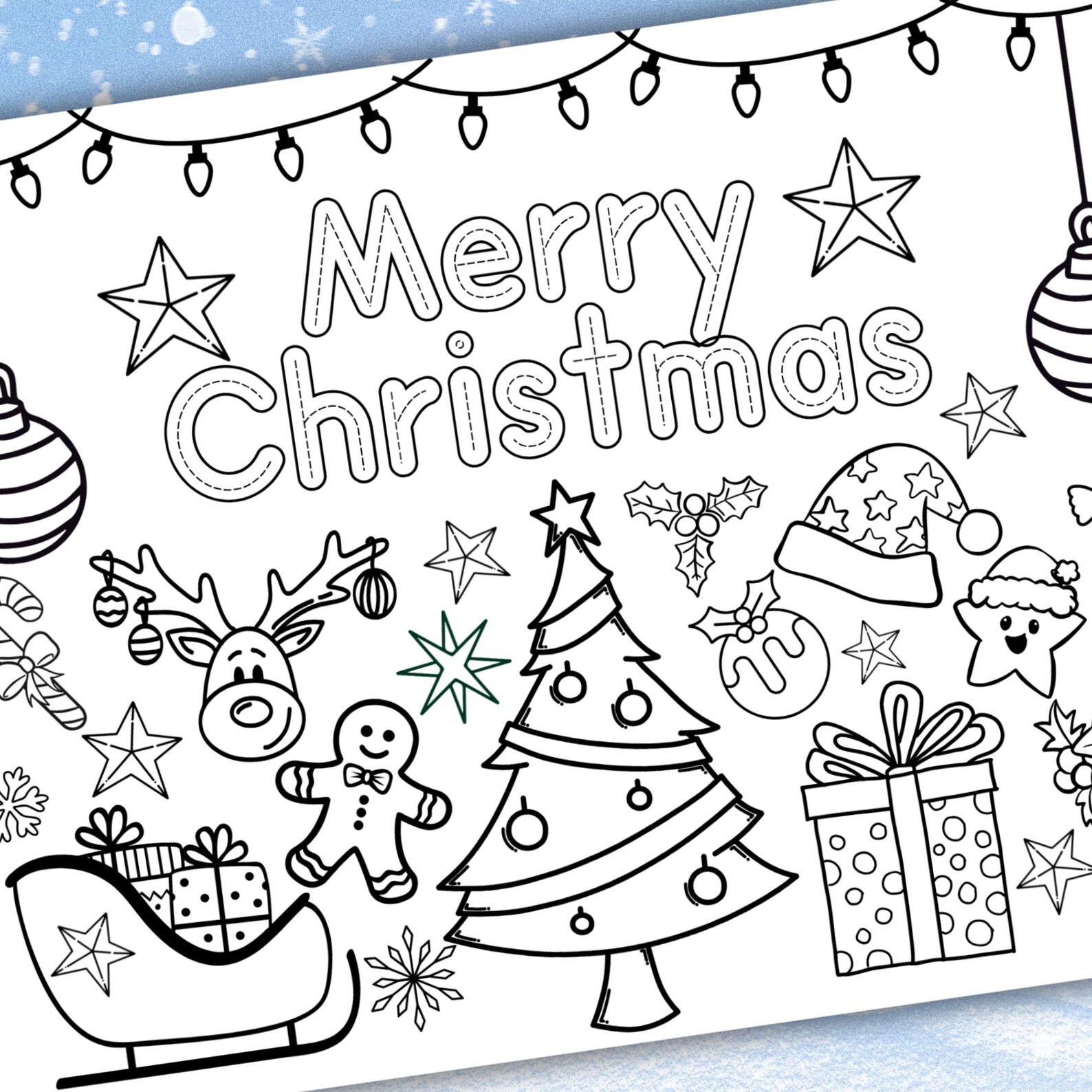 Christmas Coloring Activity Sheet, Party Table Placemat Decor for Kids ...