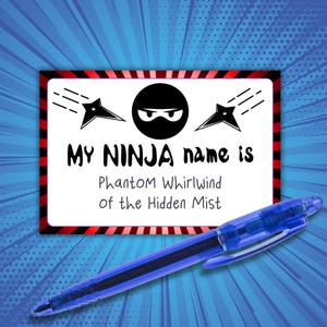 Whats Your Ninja Name Party Game for Kids, Fantasy Label Generator ...