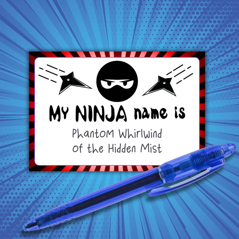 Whats Your Ninja Name Party Game for Kids, Fantasy Label Generator ...