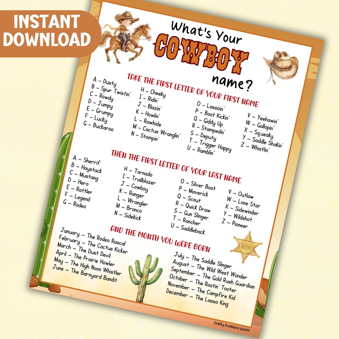 Whats Your Cowboy Name Party Game for Kids, Wild West Name Generator ...