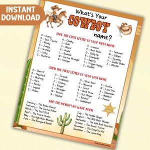 Whats Your Cowboy Name Party Game for Kids, Wild West Name Generator ...