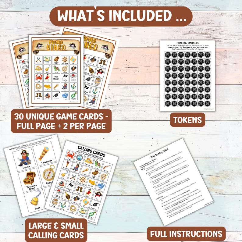 Pirate Bingo Game for Kids, Printable Pirate Party Game, Picture Bingo ...