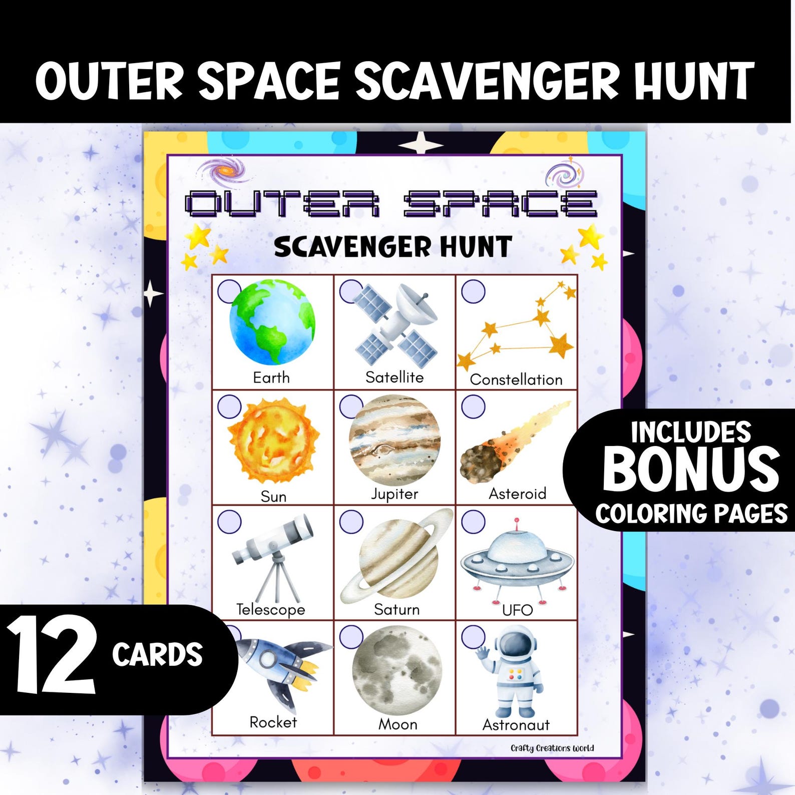 Outer Space Scavenger Hunt for Kids, Indoor or Outdoor Treasure Hunting ...
