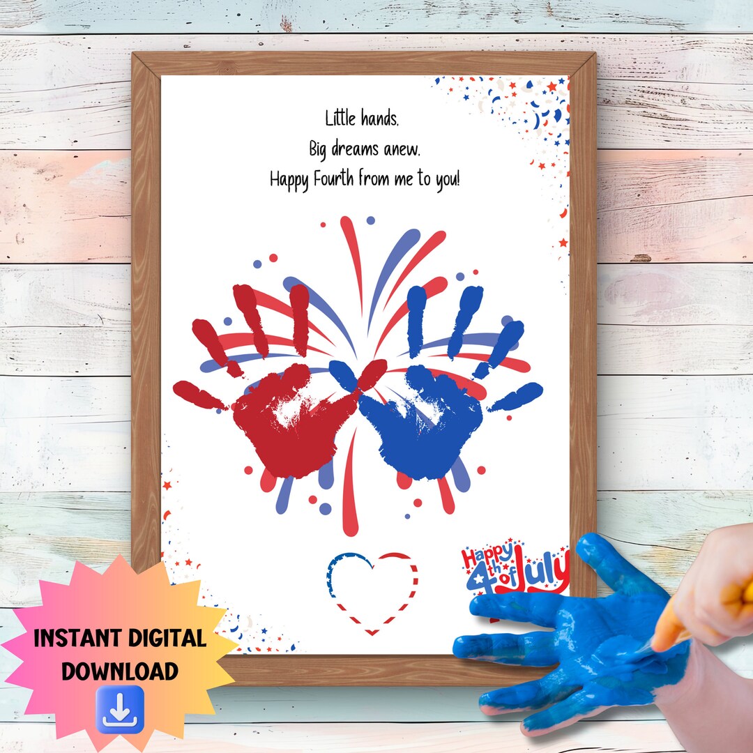 Happy 4th July Handprint Craft, Easy Printable DIY Art for Toddlers ...