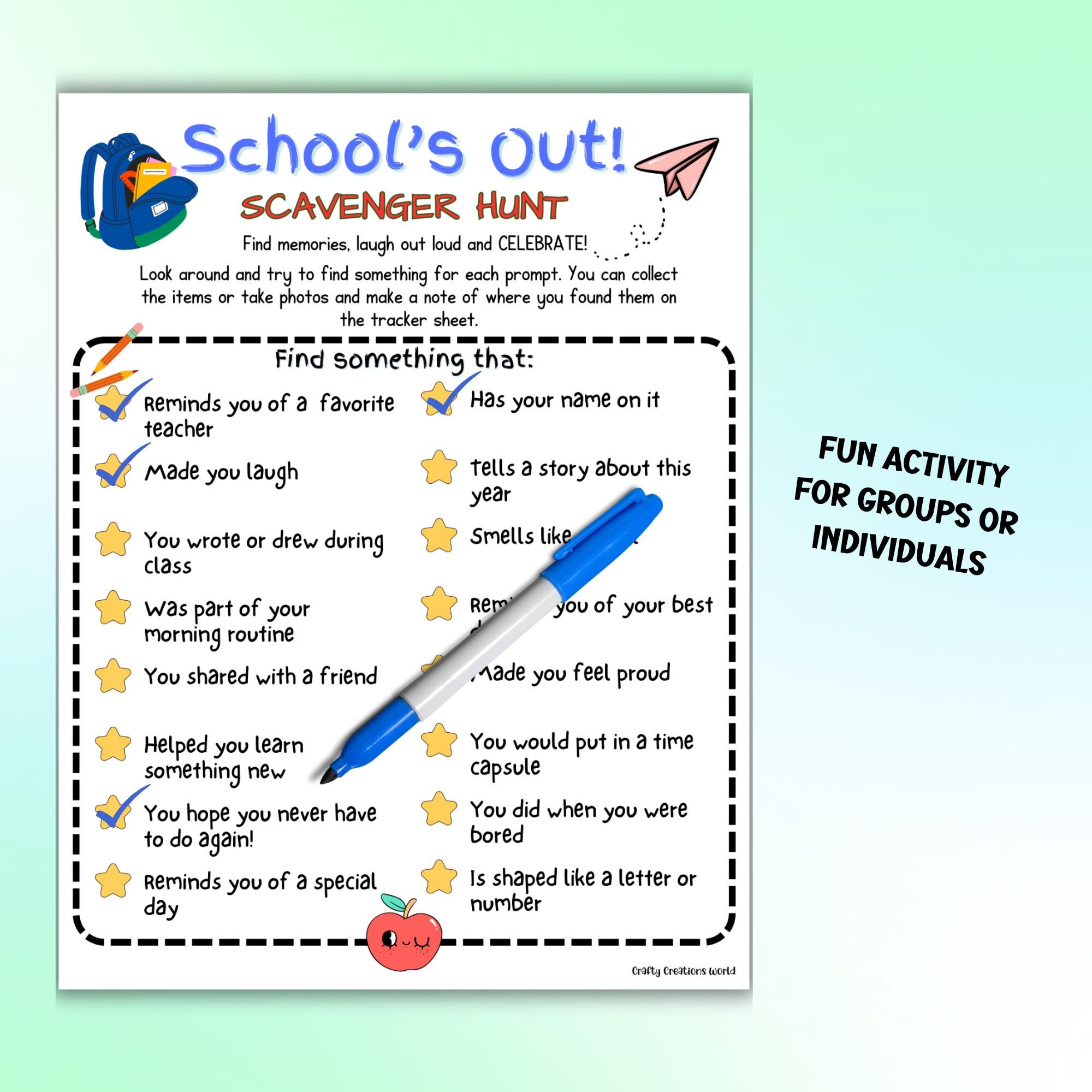 Schools Out Scavenger Hunt for Kids, Indoor or Outdoor Treasure Hunting ...