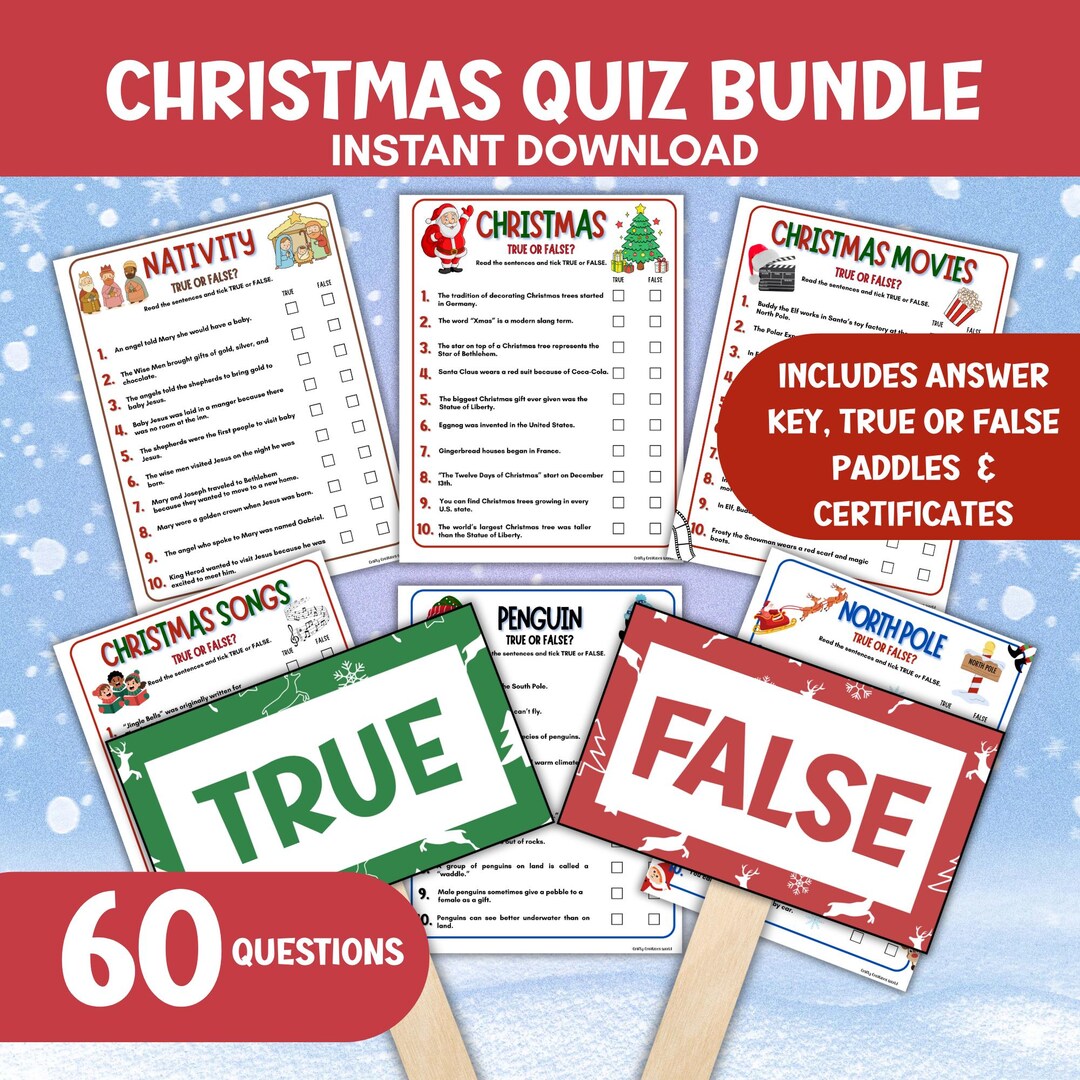 Christmas True or False Quiz for Kids Bundle, Nativity & Christmas Quiz ...