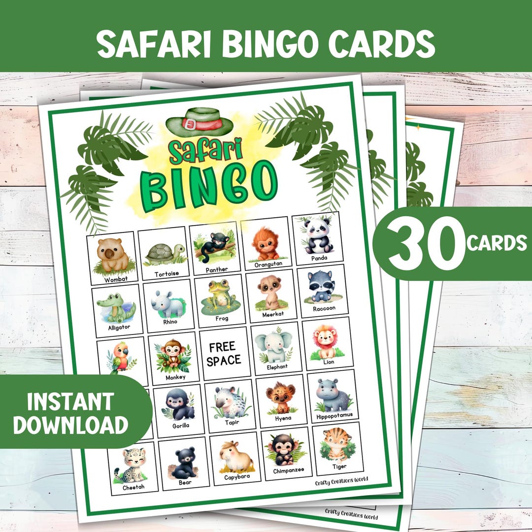 Safari Bingo Game, Printable Kids Party Activity, Jungle Fancy Dress ...