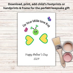Mother's Day Love Bug Printable Art, Kids Footprint Handprint Keepsake ...