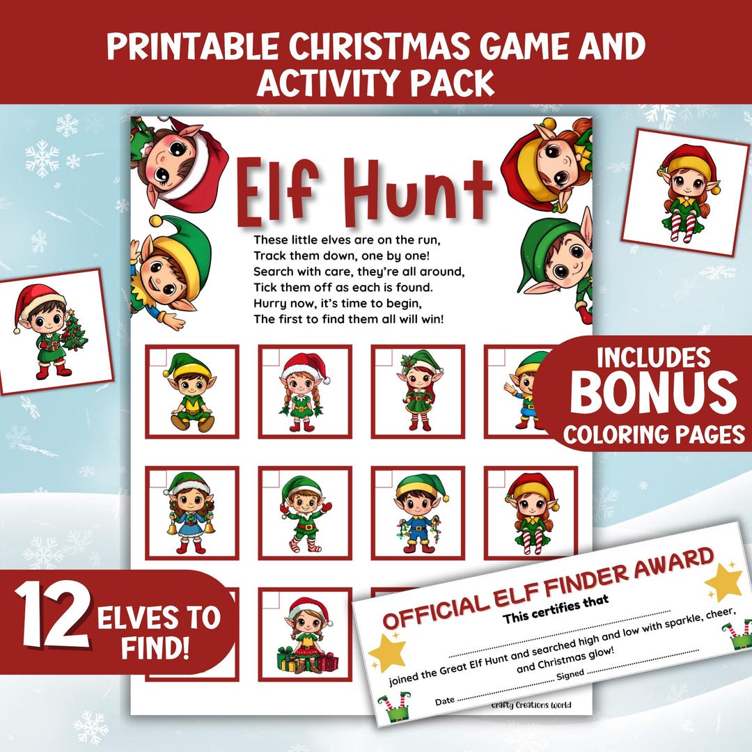 Elf Hunt Party Game Printable, Christmas Scavenger Hunt for Kids, Elves ...
