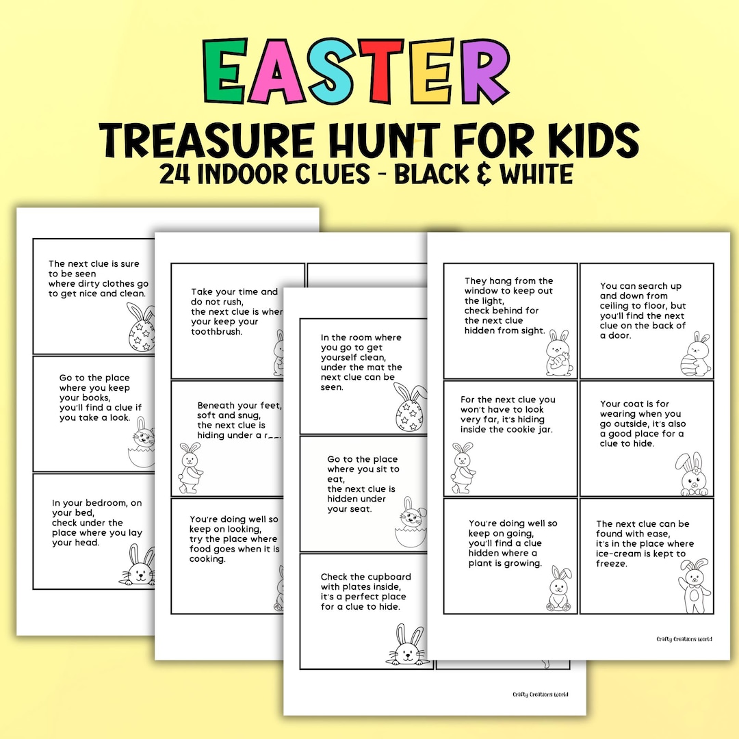 Printable Easter Scavenger Hunt, Fun Indoor Coloring Game, Black ...