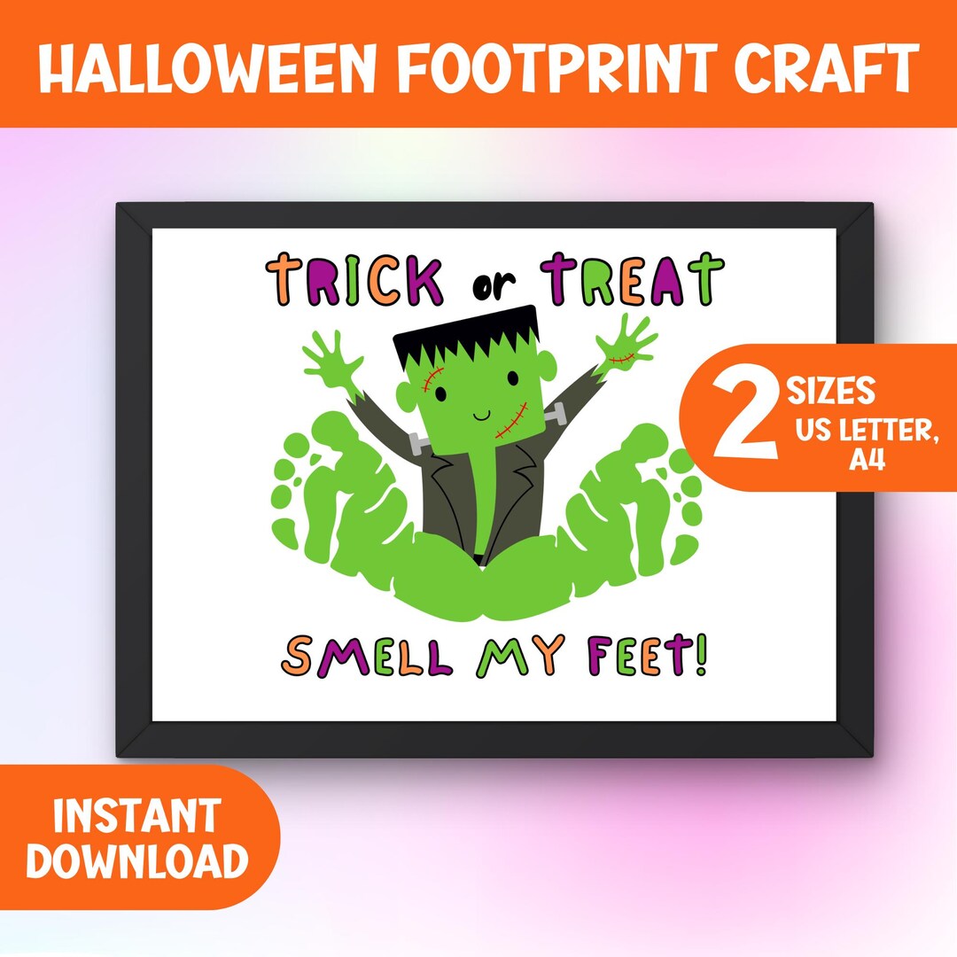Halloween Footprint Craft Activity, Cute Frankenstein Monster Art, DIY ...