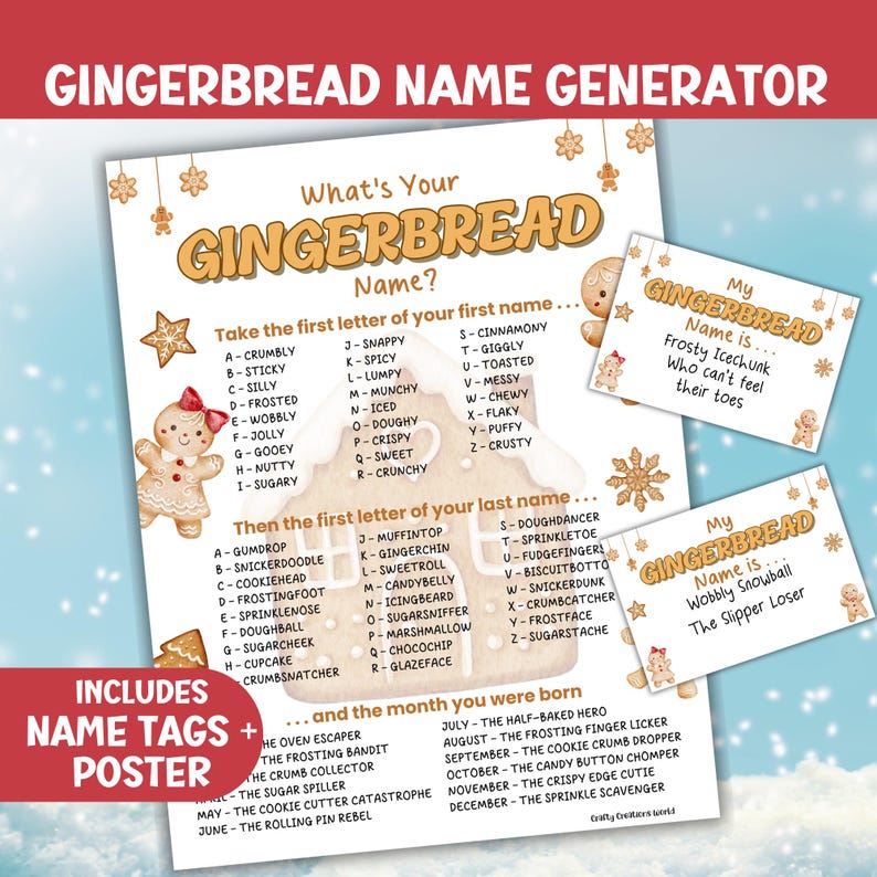 Gingerbread Name Generator, Christmas Printable Game for Kids, What's ...
