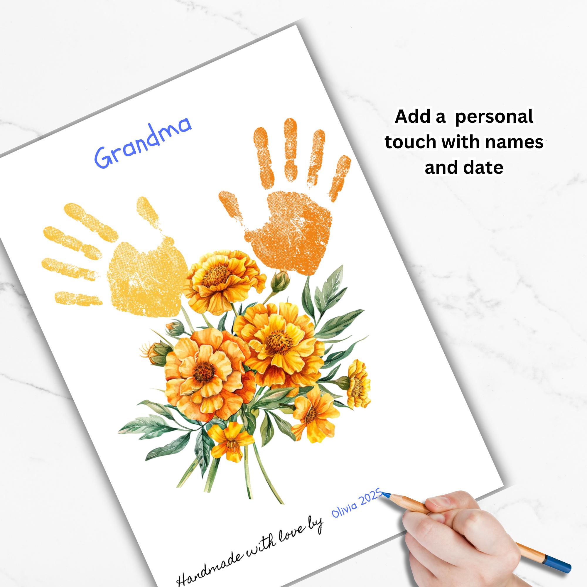 Printable Flower Handprint Craft, Fall Colors Floral Print, Kids ...